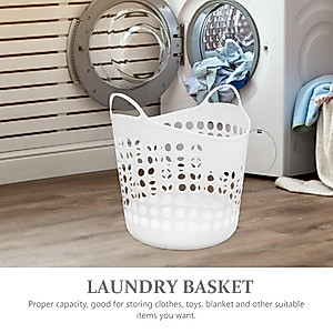 Cabilock Laundry Basket Plastic Laundry Hamper 30L Portable Round Bin with Carry Handles Laundry Bin Organizer Dirty Clothes Hamper for Bedroom Bathroom Towel Hamper for Wet Towels