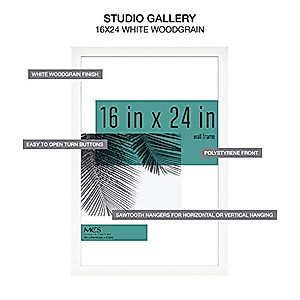 MCS Studio Gallery 16x24 Poster Frame White Woodgrain, Vertical & Horizontal Wall Hanging Large Picture Frame for Photos, Posters & Art Prints (2-Pack)