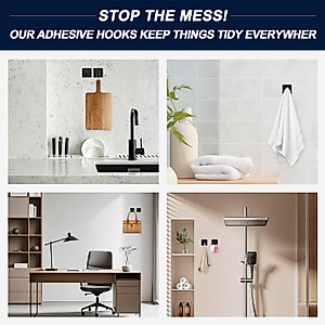 ZDFRBJGㅤㅤㅤㅤ Adhesive Wall Hooks Premium Stainless Steel Waterproof Bathroom Hook Shower Strong Metal Adhesive Hooks, Towel Hook Kitchen Utensils Office Home Matte Black (6 Pcs Set) 1