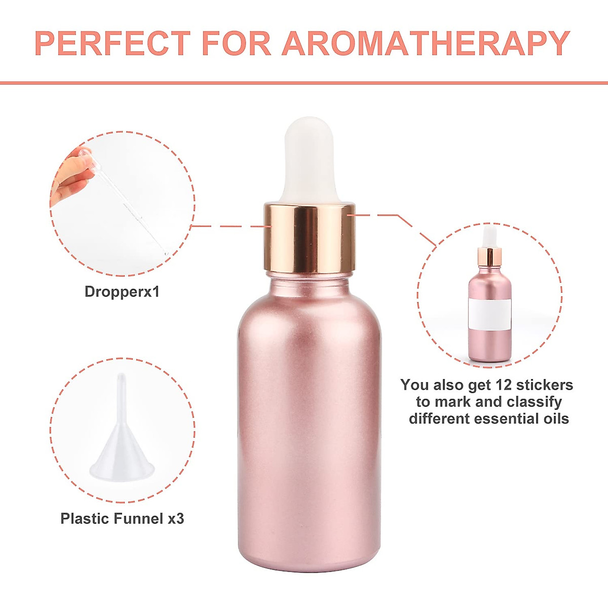 12 Pack Pink Glass Dropper Bottle Essential Oils Bottle With Glass Eye Dropper Perfume Sample Container Glass Vials For Liquids (30ml/1oz)