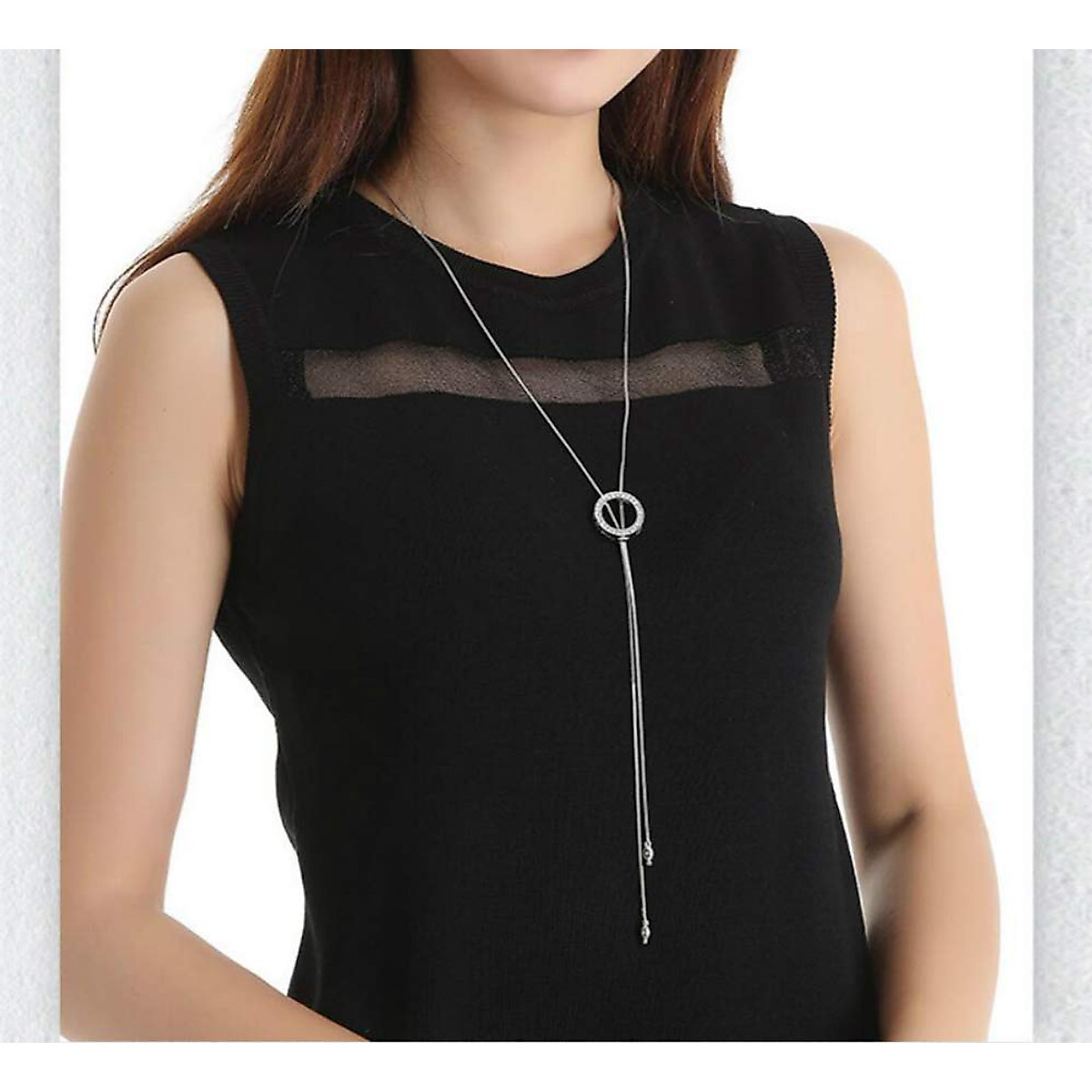 Sither Long Hoop Necklace for Women Crystal Pendant Necklace Sweater Chain Statement Necklace Choker Adjustable Charm Jewelry Crystal Accessories Wedding Party Evening Dressy