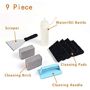 Heavy Duty Flat Top Griddle Cleaning Kit 9 Piece, Grill Cleaning Kit Griddle Accessories Cleaner Tools