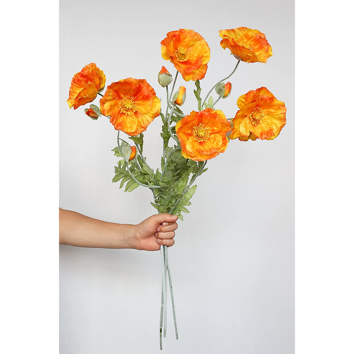 Artificial Fake Poppies | Beautiful Wedding, Home, Garden & Party Decorations | Gift Idea | 6 Wild, Vibrant Flower Stems, Handcrafted Flowers Designed by Florists (Orange)