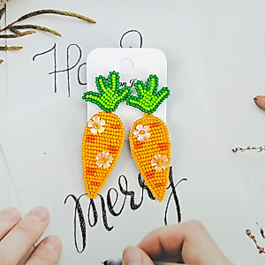 Beaded Easter Earrings for Women Dangling Cute Rabbit Egg Earrings Easter Gifts for Women Friends (Radish)