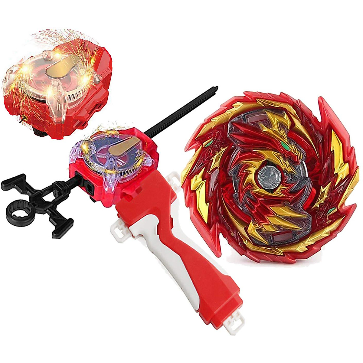 Bey Battle Burst Blade Evolution GT B-155 Booster Master Diabolos.Gn Red Left and Right Launcher Handle Starter Set Gaming Top God Bay Lr Bey Sparking Launcher Battling Tops Spinning Toys