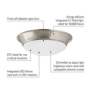Design House 588848-SN Tess 13-inch Modern Integrated LED Twist Disk Ceiling Light with Alabaster Glass Shade for Bathroom Entryway Living Room, Satin Nickel