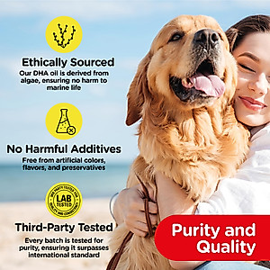 PetJesty Pure Omega 3 Oil for Dogs & Cats 26.39oz - Omega 3 Skin & Coat Support- Liquid Food Supplement for Pets - Vegan pet + DHA for Joint Function, Immune & Heart Health, Non Fish Oil Dog and Cat