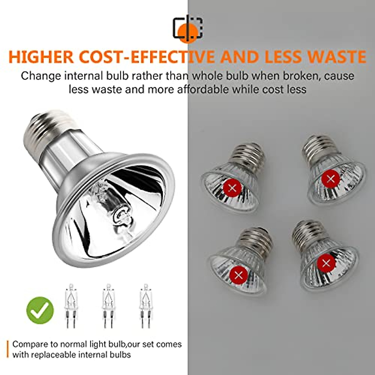 Simple Deluxe Reptile UV Bulb 50W, UVA & UVB Full Spectrum Sun Lamp with 4 Replacement Mini Bulbs, for Lizard/ Reptiles/ Snacks/ Tortoise, Amphibian Pets