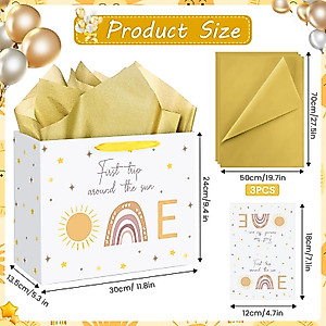 Baby 1st Birthday Gift Bag First Trip Around The Sun Gift Bag with Greeting Card Tissue Papers Boho Sun Rainbow Wrapping Paper Bag for Newborn Baby Shower Christmas Gifts Birthday Party Supplies