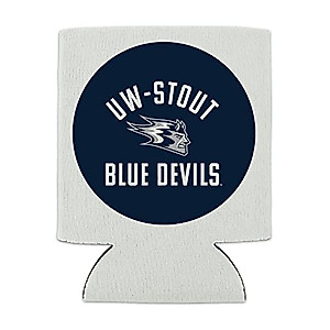 University of Wisconsin - Stout Blue Devils Logo Can Cooler - Drink Sleeve Hugger Collapsible Insulator - Beverage Insulated Holder