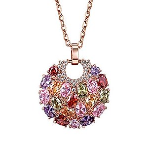 Merdia Crystal Colorized Cubic Zirconia Laminated Flower Pendant Necklace with 15.75+1.57 in Extender Chain for Women | Necklace extender | Crystal Necklace | Flower Necklace | Rose Gold Multi Color Necklace