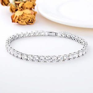 Sterling Silver Round Cut Cubic Zirconia Tennis Bracelet Anniversary Birthday Gifts for Her, Wife, Mom,