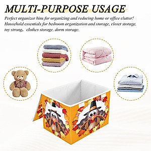 Krafig Thanksgiving Turkey Decorative Storage Box with Lid Large Bins Baskets Collapsible Cube Organizer Foldable Containers for Organizing, Toy, Playroom, Shelf, Closet