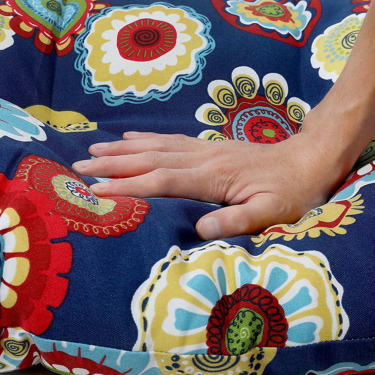 Magpie Fabrics Patio Bench Cushion 42"x18", Indoor/Outdoor Non-Slip Water Resistant Long Seat Pads, Tufted Loveseat Cushion for Swing, Settee, Window, Garden, Wicker, Front Porch (Heronsbill Navy)