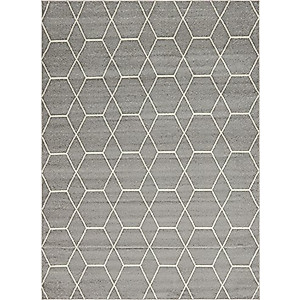 Unique Loom Trellis Frieze Collection Area Rug - Geometric (9' x 12' 2", Light Gray/ Ivory)