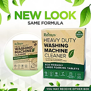 Renuv Heavy Duty Washing Machine Cleaner Descaler - Large Foaming Tablets For Front Load or Top Load, 6 Pack