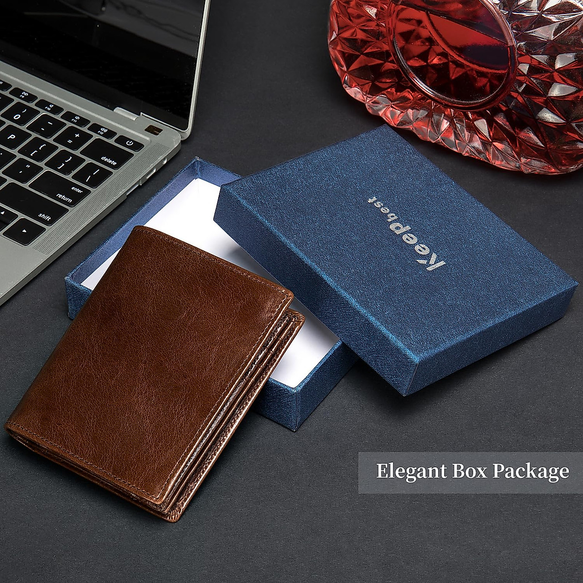 Mens Leather Bifold RFID Vertical Wallet Extra Large Capacity Card Holder with 16 Slots and ID Window Brown