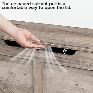 HOOBRO Storage Bench, 29.5” Retro Wooden Storage Chest with U-Shaped Cut-Out Pull, Safety Hinge, Supports 220 lb and Easy Assembly for Toy Box Organizer (Greige) BG77CW01