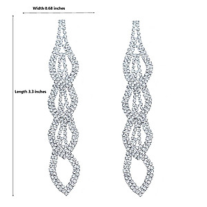 CHRAN Sparkling Rhinestone Long Drops Link Dangle Earrings Women Bridal Jewelry size 4.37"