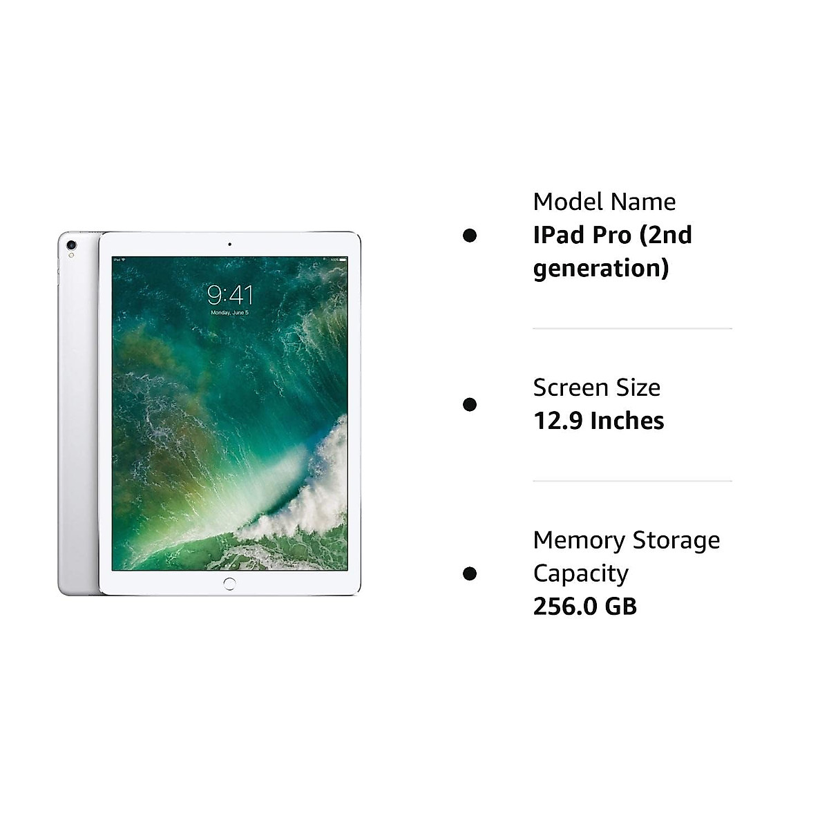 Apple iPad Pro 2nd 12.9in with Wi-Fi 2017 Model, 256GB, SILVER (Renewed)