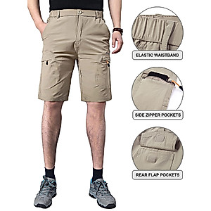 EXEKE Men's Lightweight Hiking Shorts Stretch Quick Dry Cargo Shorts with Multi Pocket 267-1XL/Khaki 32-33