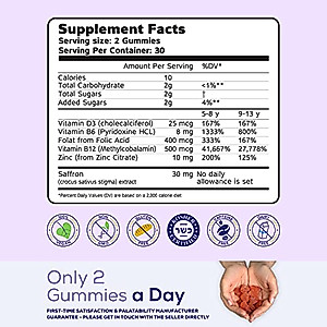 NutriMagic Kids Brain Booster 2-in-1 Nootropic Multivitamin for Focus, Memory, Attention, Mood - Saffron Extract Gummies Brain Health Supplement w/Vitamin D3, B6, B12, Zinc, 60 Vegan NON-GMO Gummies