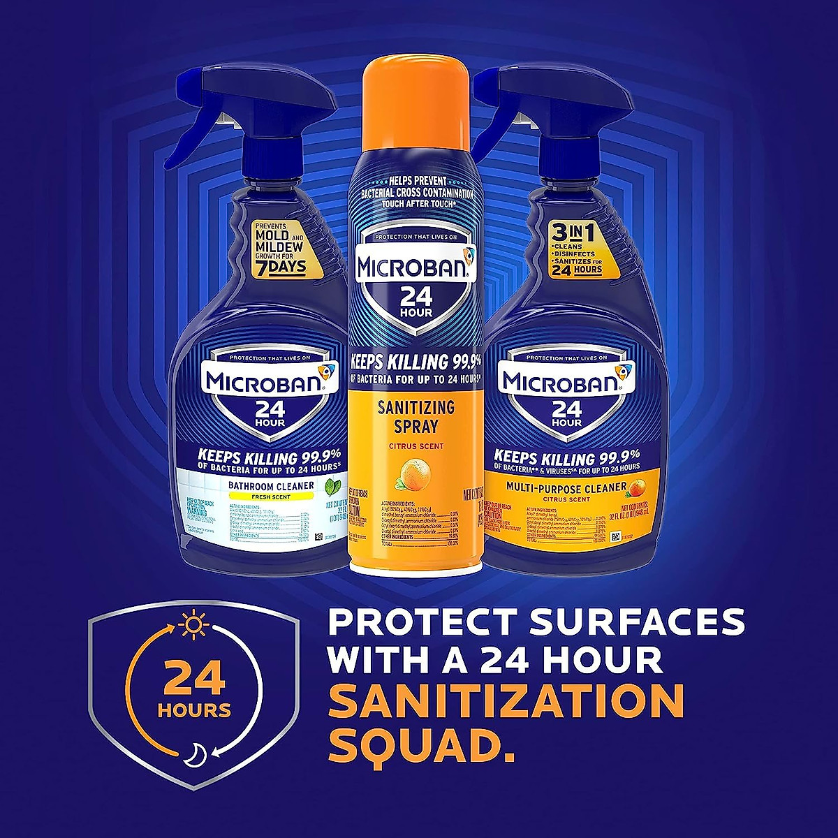 Microban Disinfectant Spray, 24 Hour Sanitizing and Antibacterial Spray, Sanitizing Spray, Citrus Scent, 2 Count (15oz Each) (Packaging May Vary)