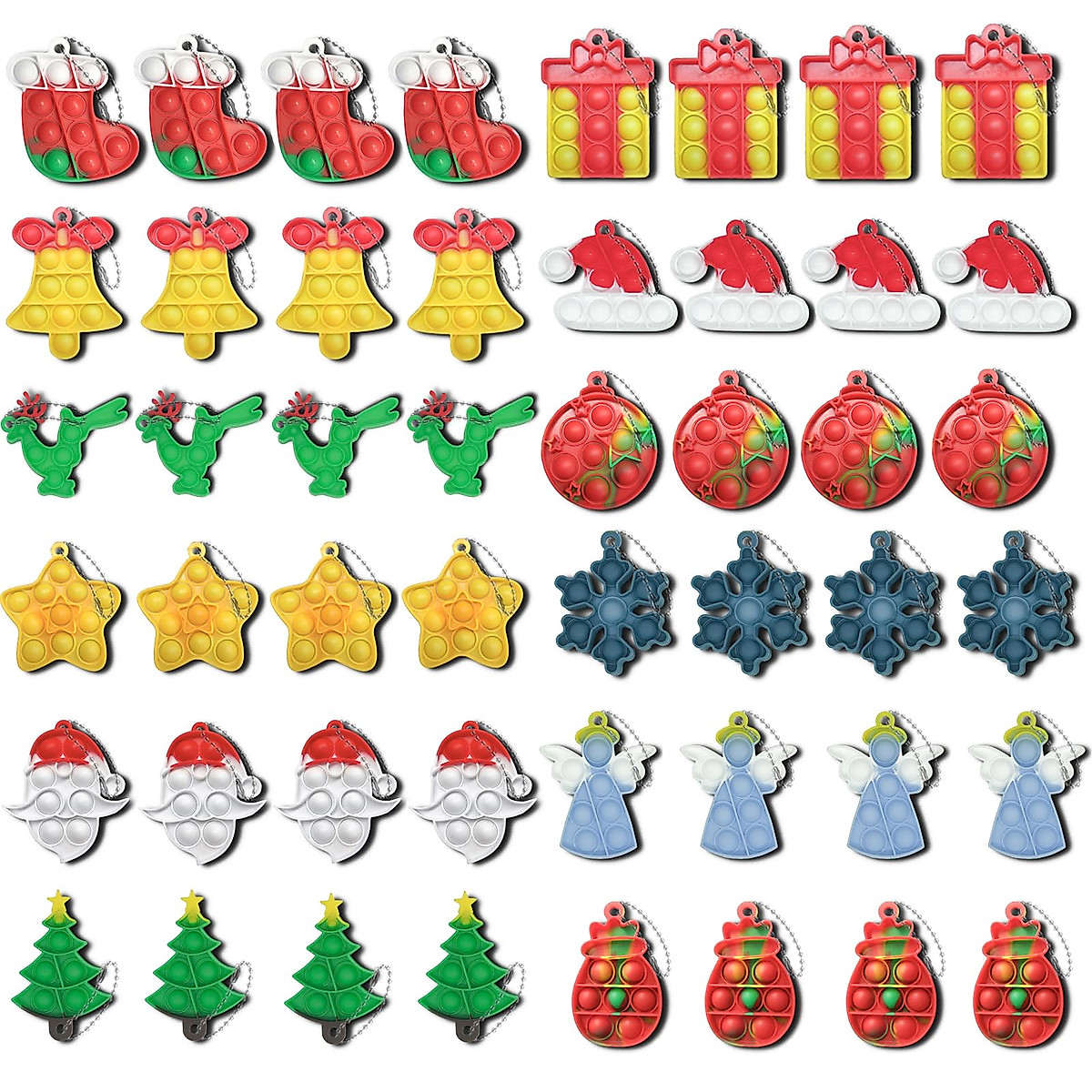 48Pcs Christmas Mini Pop Keychain Fidget Toys, Christmas Day Gifts for Kids Mini Pop Bubble Christmas ,Party Favors Silicone Fidget Keychain Fidget Toy