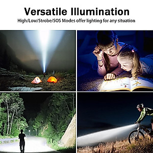 LED Tactical Flashlight Rechargeable, IPX6 Waterproof Flashlight, 2000lm, Super Bright LED, Zoomable, Pocket-Size Small LED Flashlight for Hiking, Camping, Emergency