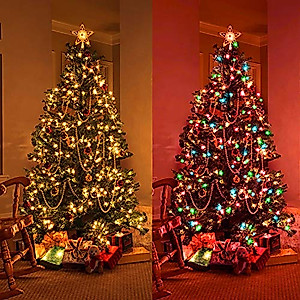 XTF2015 Christmas Outdoor Indoor Lights, 105ft 300 LED End-to-End Connected 9 Modes Timer Remote Christmas String Lights for Trees, Patio, Garden, Party, Wedding, Holiday (Warm White + Multicolor)