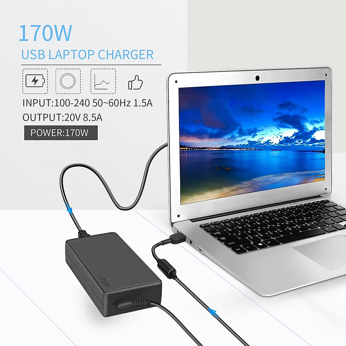 170W Laptop Charger for Lenovo ThinkPad P50 P51 P52 P53 P70 P71 P73 W540 W541 T540P Legion Y520 Y530 Y720 Y730 ADL170NLC2A ADL170NLC3A ANTWELON Square Tip 20V 8.5A AC Adapter Power Supply Cord