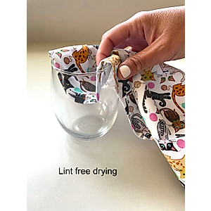 Sunshine Vibes Cat Tea Towels Set of 2 100% Cotton cat Lover Pattern with Hanging Loop; to Tackle All of Your Drying, Wiping and Cleaning Kitchen tasks for cat Lover!
