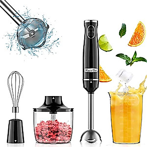 Facelle Immersion Hand blender 1000W, 4-in-1 Handheld Smoothie Blender Stick Blender with Chopper, Beaker, Whisk for Smoothie, shakes, Baby Food, Sauces Red, Puree, Soup
