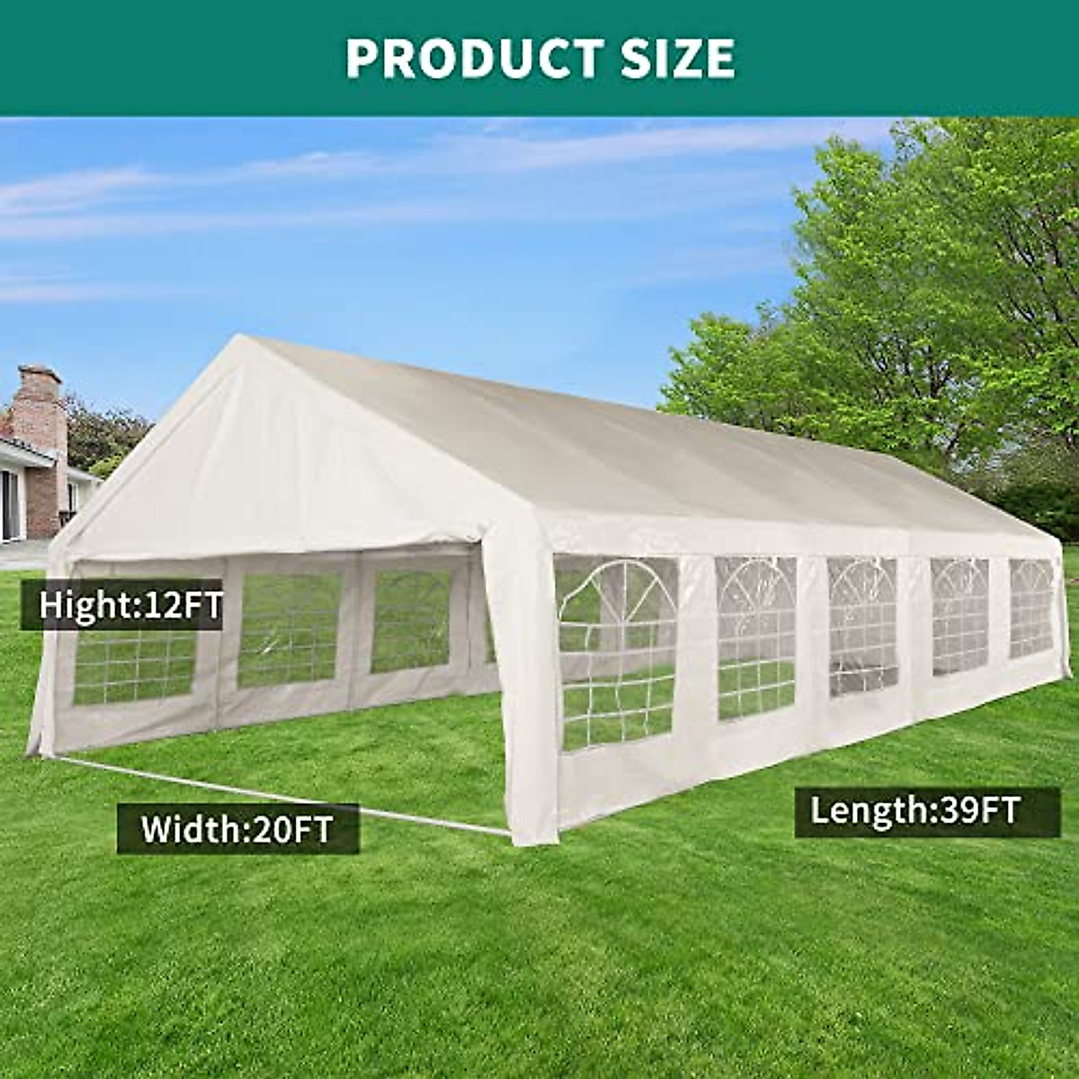 YITAHOME 20x40 ft Outdoor Heavy Duty Party Tent Wedding Event Shelters Upgraded Galvanized Canopy with Large White Roof, Removable Sidewalls & 4 Storage Bags