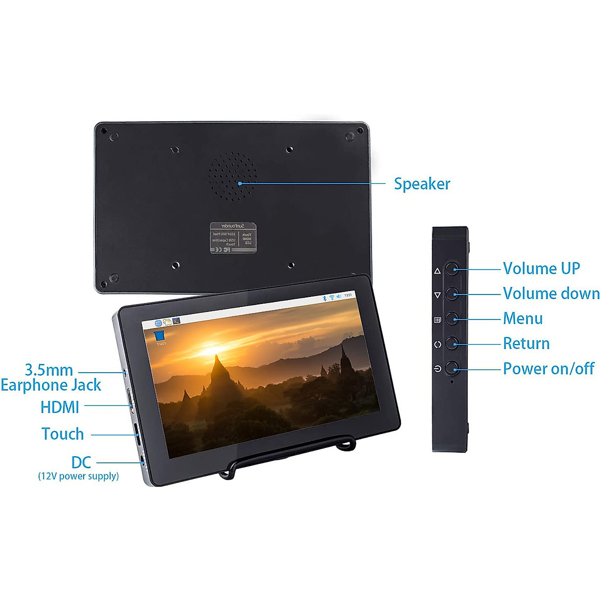 SunFounder 7 Inch Touchscreen for Raspberry Pi 5 Capacitive Screen IPS Monitor LCD Display Supports HDMI USB-C for Raspberry Pi 5 4B 3B+ 2 Model B Windows with Bracket