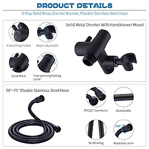 All Metal Shower Faucet Set, Dual Square Shower Head System with Handheld Wand & Rainfall Showerhead, Diverter, Hose Complete Combo, Pressure Balance Rough-in Valve Included