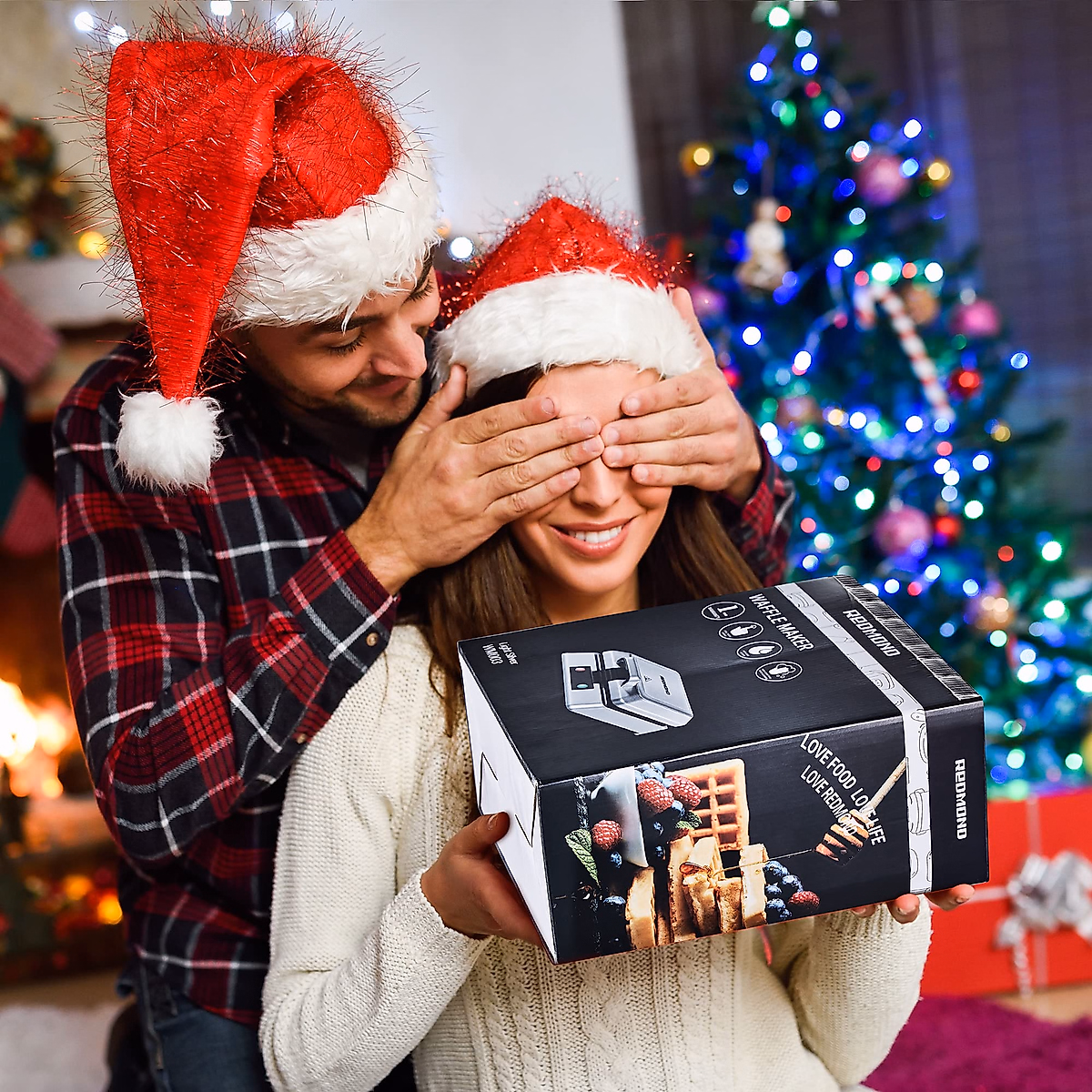 REDMOND Waffle Maker, Nonstick 4 Slice Square Waffle Iron, Compact Classic Stainless Steel Waffle Maker for Family Use Breakfast, 1300W, Silver