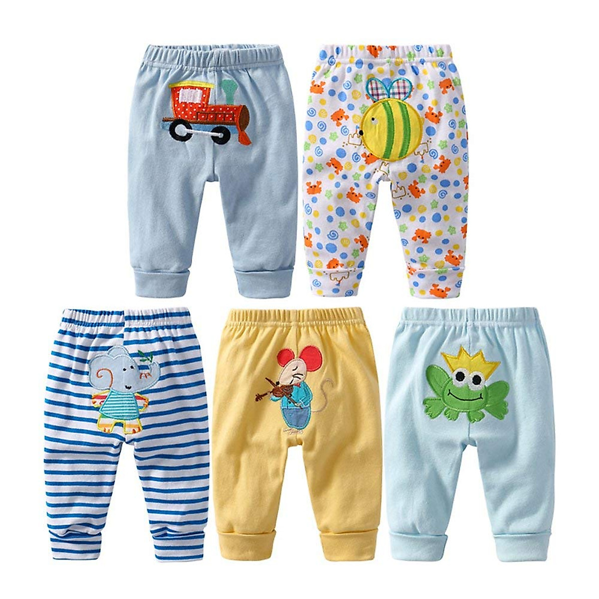 Monvecle Baby Boy 5pcs Pack Newborn to Toddler Cotton Long Cartoon Pants Gift Set 24M