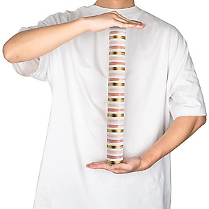 WRAPAHOLIC Reversible Wrapping Paper - Mini Roll - 17 Inch X 33 Feet - Pink Gold Lines and Solid Pink Design for Birthday, Holiday, Wedding, Baby Shower