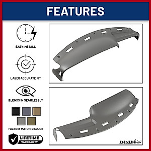 DashSkin Molded Dash Cover Compatible with 1997 Dodge Ram 1500/2500/3500 in Mist Grey - Easy Cracked Dashboard Fix - Made in America