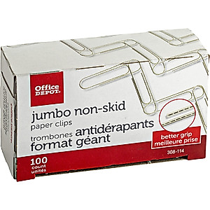 Office Depot Brand Paper Clips, Jumbo, Silver, Nonskid Finish, 100 Clips Per Box, Pack of 10 Boxes