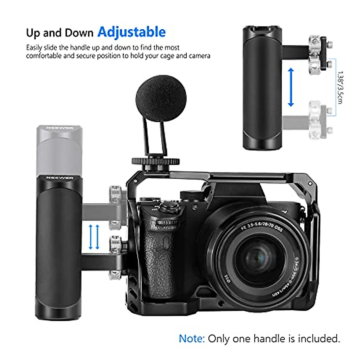 NEEWER Aluminum Side Handle Grip, Compatible with SmallRig Camera Cage for DSLR & Mirrorless Camera, Vertical/Horizontal Adjustment Handgrip with Cold Shoe, Built in Hex Key and 1/4" Threads, VS105