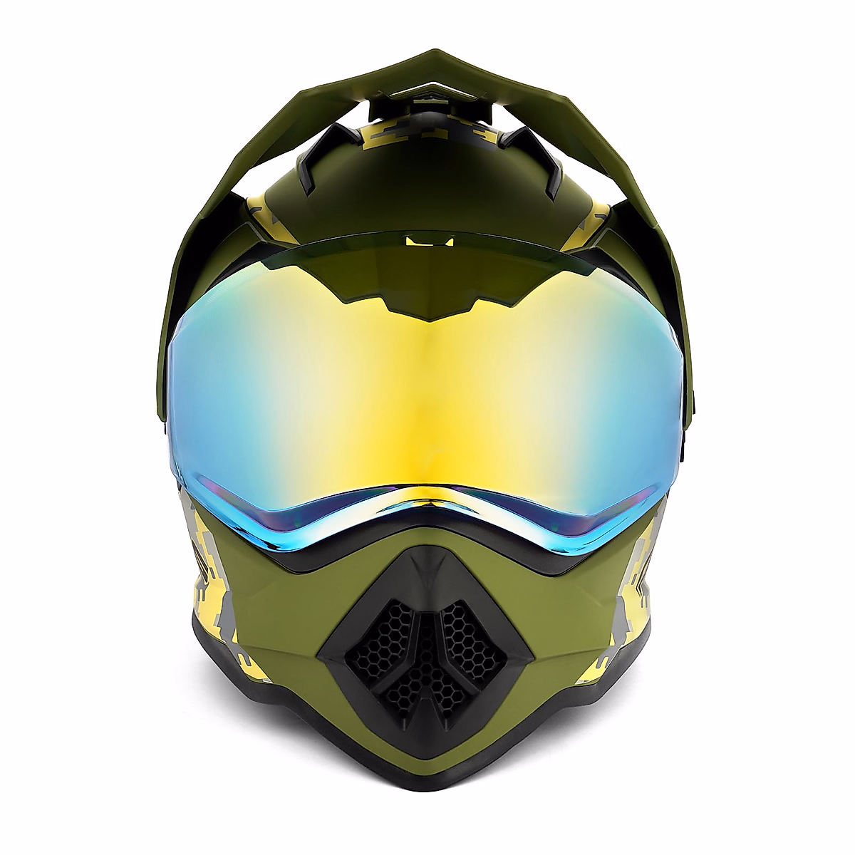 Orthrus DOT certified Dual Sport MultiCam Adventure Motorcycle Helmet UV protected visor for Snowmobile ATV Dirt Bike Off Road (Halo,S)