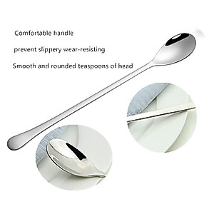 8 Inch Long Handle Spoon Iced Tea Spoons, 4pcs Coffee Spoon, Premium Stainless Steel Cocktail Stirring Spoons for Mixing, Tea, Ice Cream, Milkshake, Cold Drink (Silver)