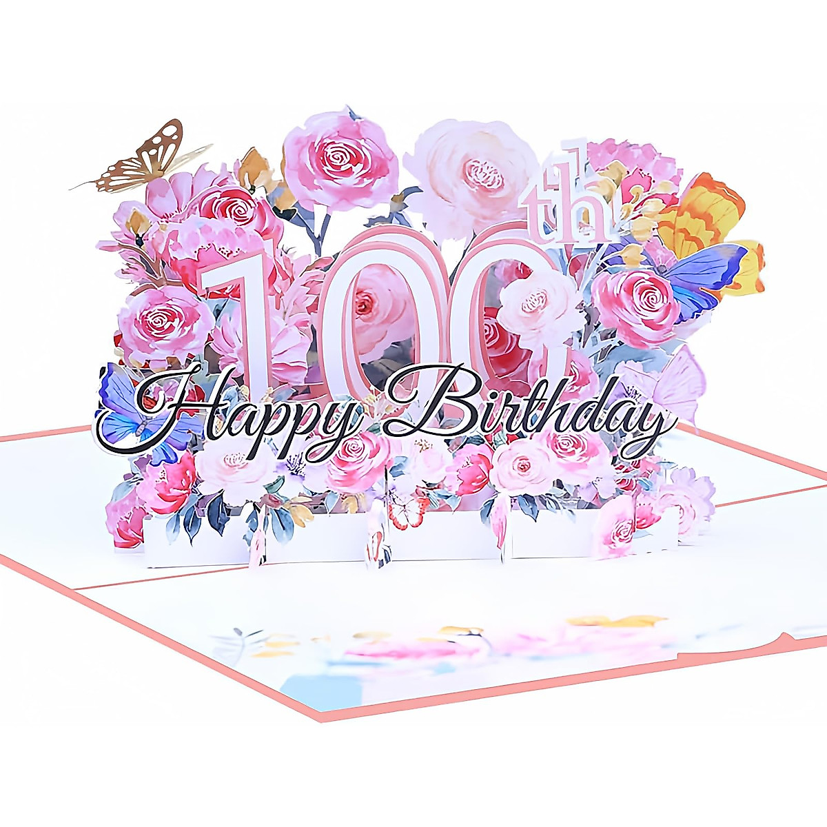 NAVWOD Happy 100th Birthday Card, 100th Birthday Cards for Women, 100th Birthday Gifts for Women, Happy Birthday Card, Pop Up Cards, Pop Up Cards Flowers for Women with Note.