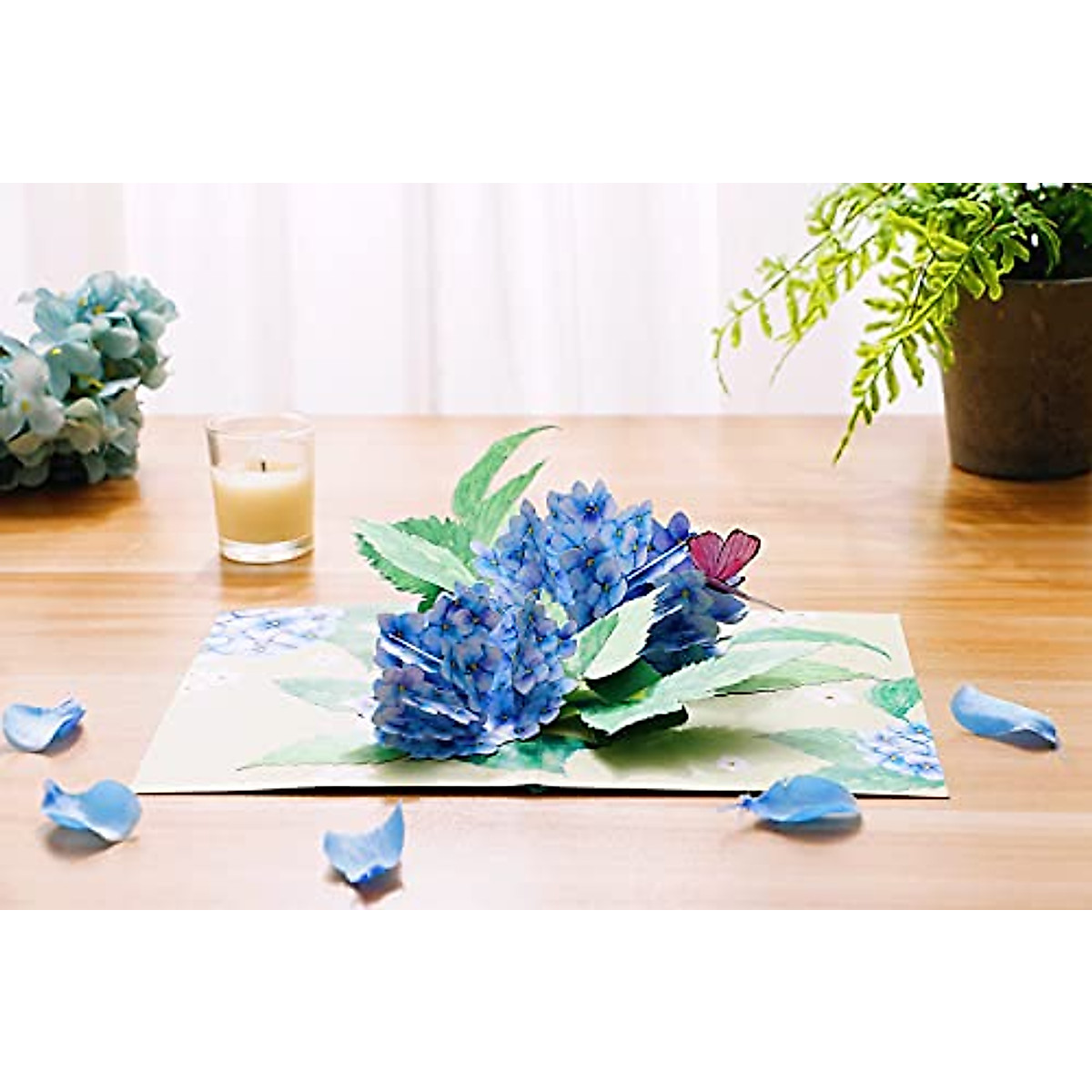 Liif Hydrangea Blossoms Butterfly 3D Greeting Pop Up Mother's Day Card, Spring, Summer, Anniversary, Fathers Day, Get Well, Thinking Of You, All Occasion, Happy Birthday Cards For Mom, Women, Her | With Message Note & Envelop | Large Size 8 x 6 Inch