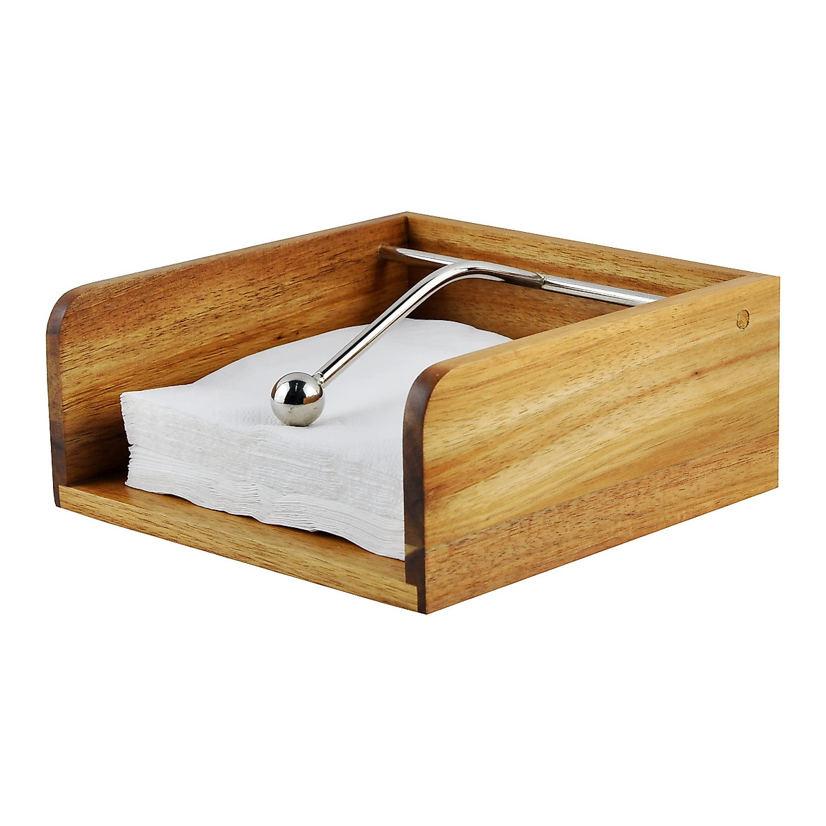 Spiretro Cocktail Paper Napkin Flat Holder, Decorative Beverage Napkin Caddy with Sophisticatedly Metal Center Bar, Solid Acacia Wood with Grain for Kitchen Dinging Countertop, Rustic Natural Brown