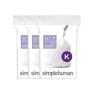 simplehuman Code K Custom Fit Drawstring Trash Bags in Dispenser Packs, 60 Count, 35-45 Liter / 9.2-12 Gallon, White