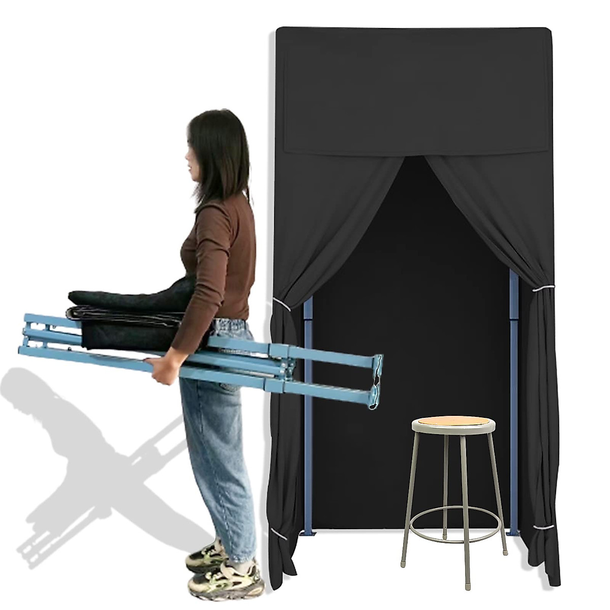 AMSXNOO Portable Clothing Store Fitting Room, Mobile Foldable Changing Room Dressing Room with Shading Curtain and Hook Up, Temporary Locker Room for Boutiques Office Mall, Installation-Free