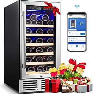 BODEGA Wine Fridge 15 Inch, Wine cooler for Built-In or Freestanding,31 bottles Wine Refrigerator,small Wine Cooler For Home Bedroom Bar, Mini fridge Under Counter With Glass Door, WiFi control.